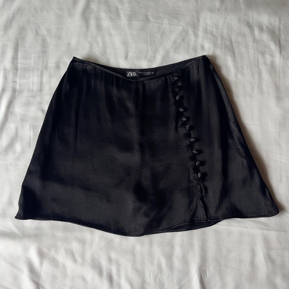 Zara | Skirts | Zara Black Satin Mini Skort | Poshmark
